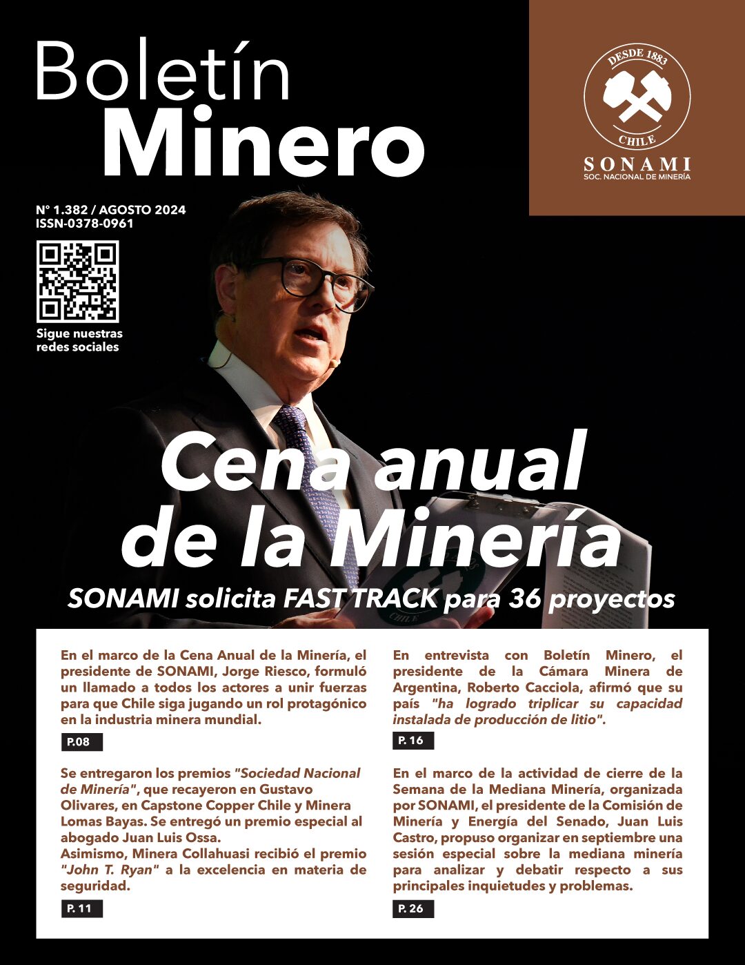 N°1382 agosto 2024 - SONAMI :: Sociedad Nacional de Minería - Chile