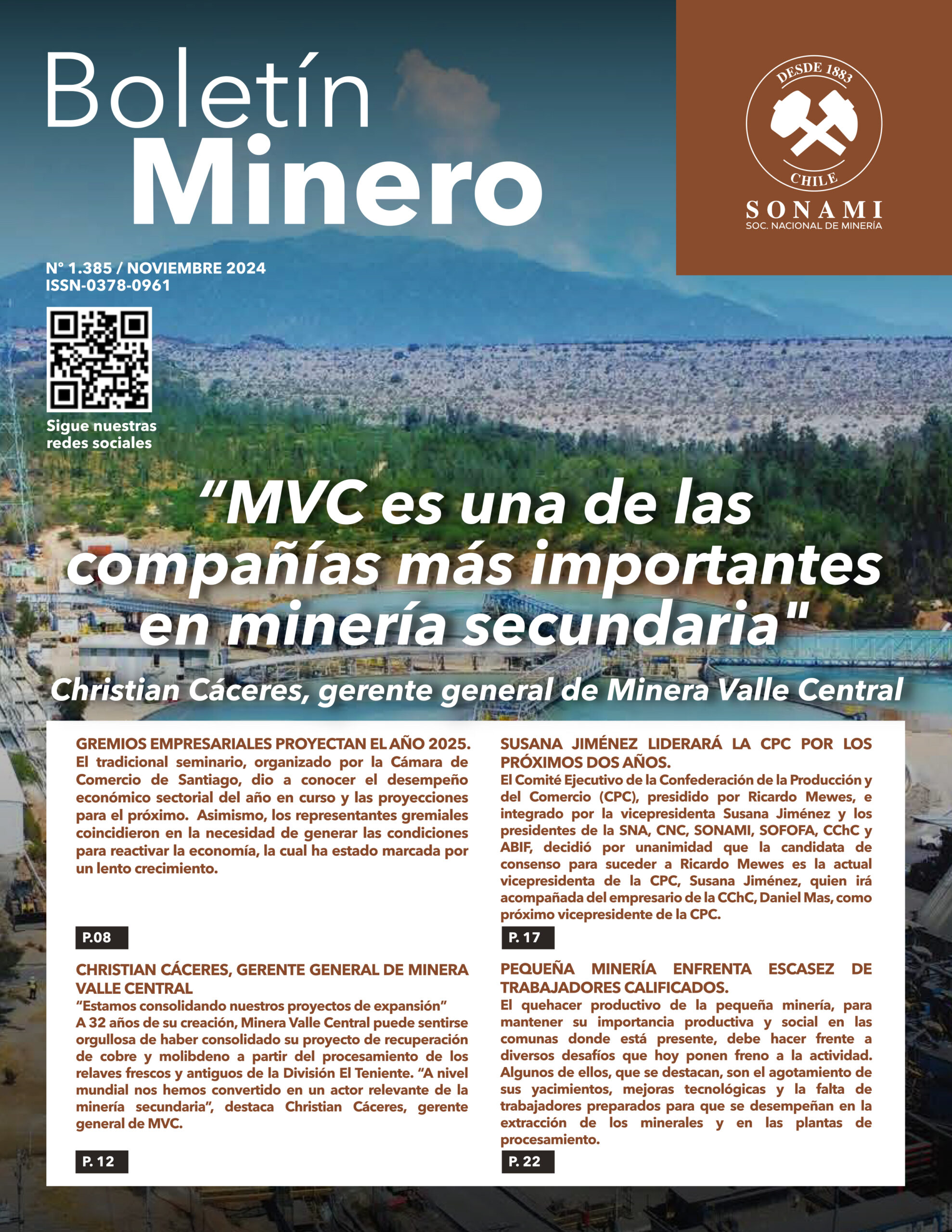 N°1385 noviembre 2024 - SONAMI :: Sociedad Nacional de Minería - Chile